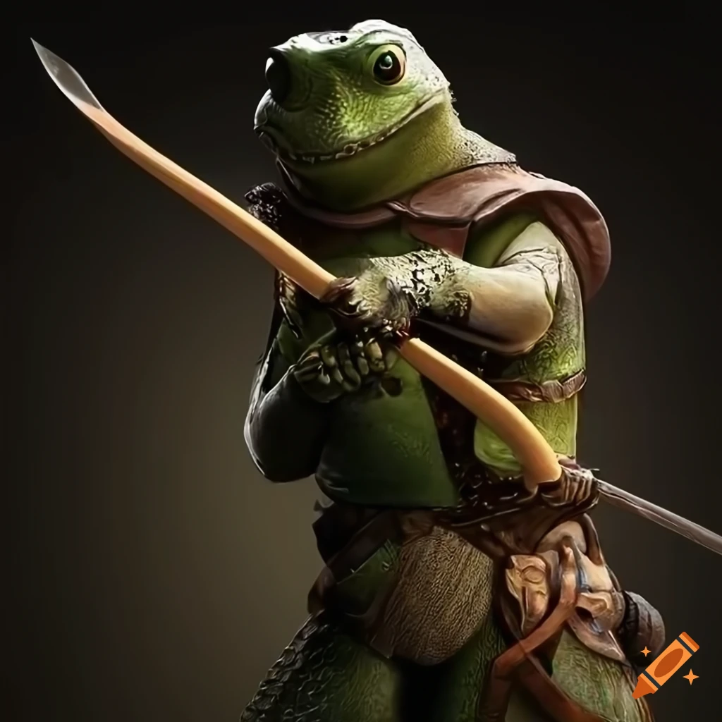 Realistic depiction of a frog ranger with a longbow on Craiyon