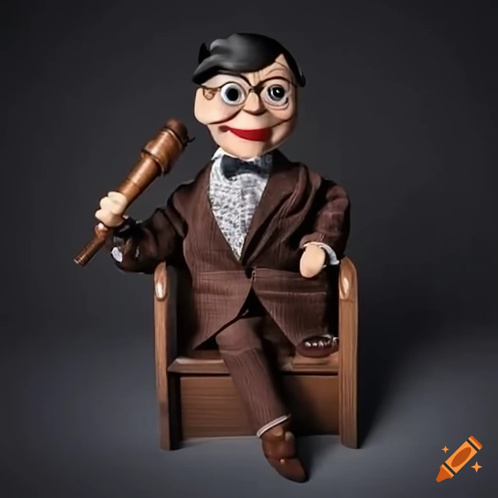Mike Johnson as a ventriloquist doll with a gavel on Craiyon
