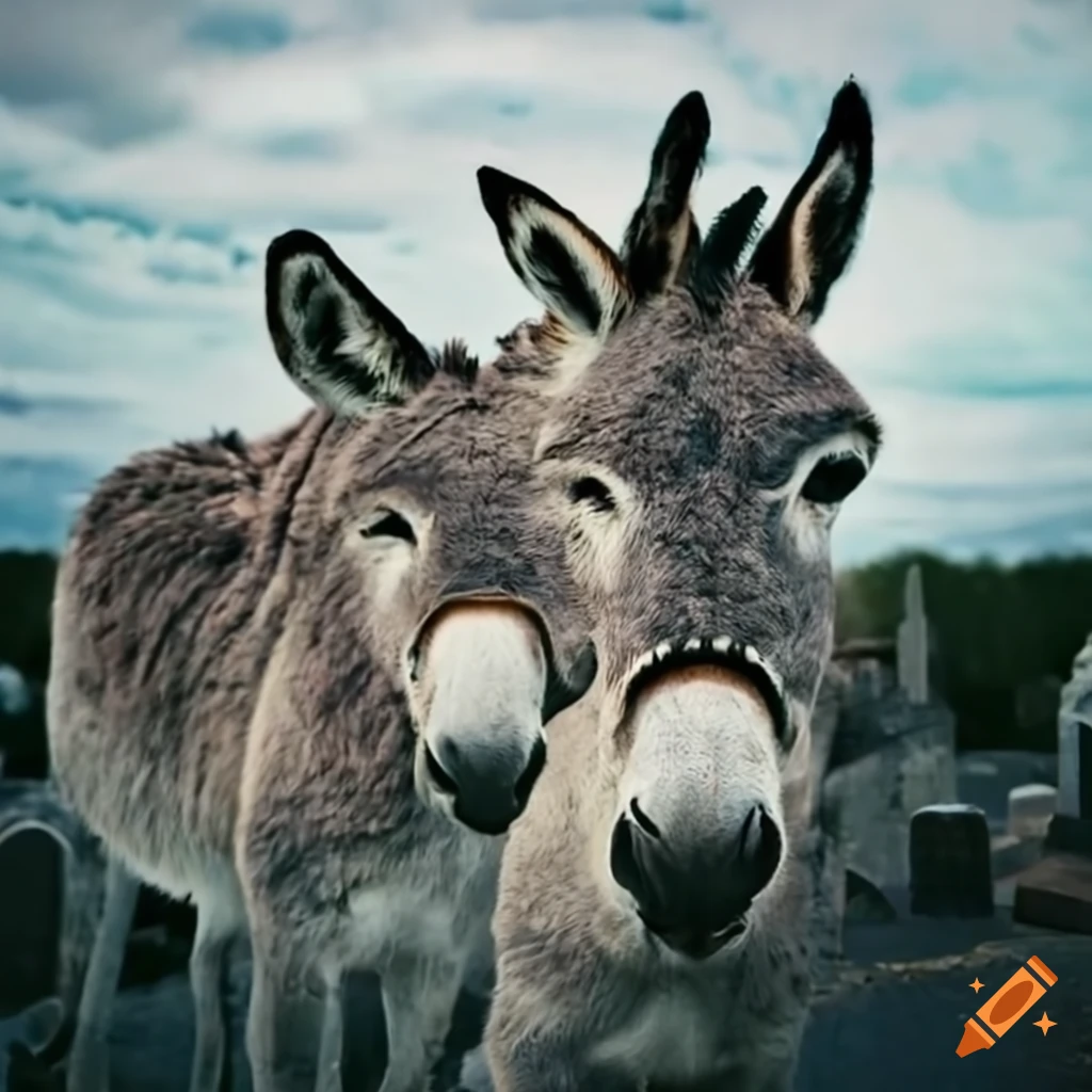 Donkeys in a cemetery on Craiyon