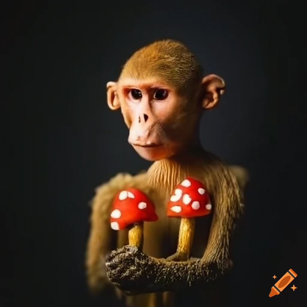 Artistic representation of a monkey made of mushrooms on Craiyon