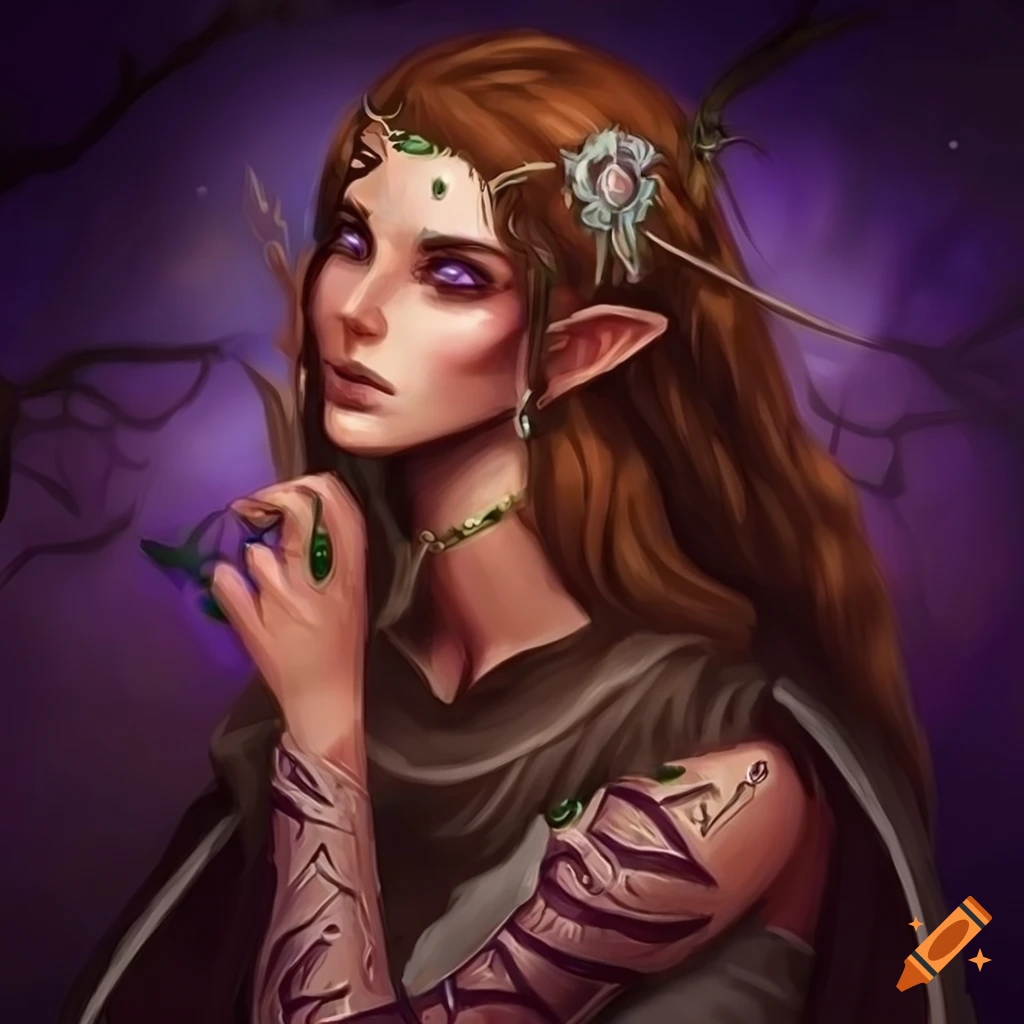 Illustration of a mystical half elf druid
