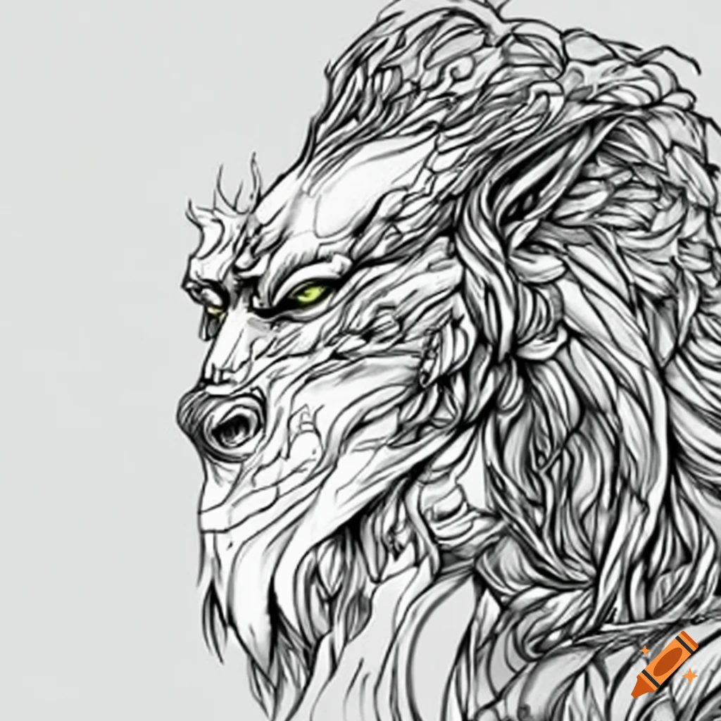 Monochrome line drawing for adult coloring book on Craiyon