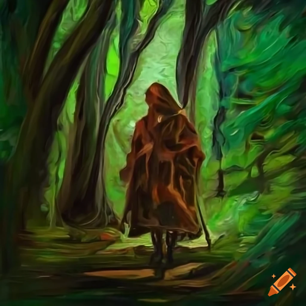 Human robin hood running from a royal carriage in a forest on Craiyon