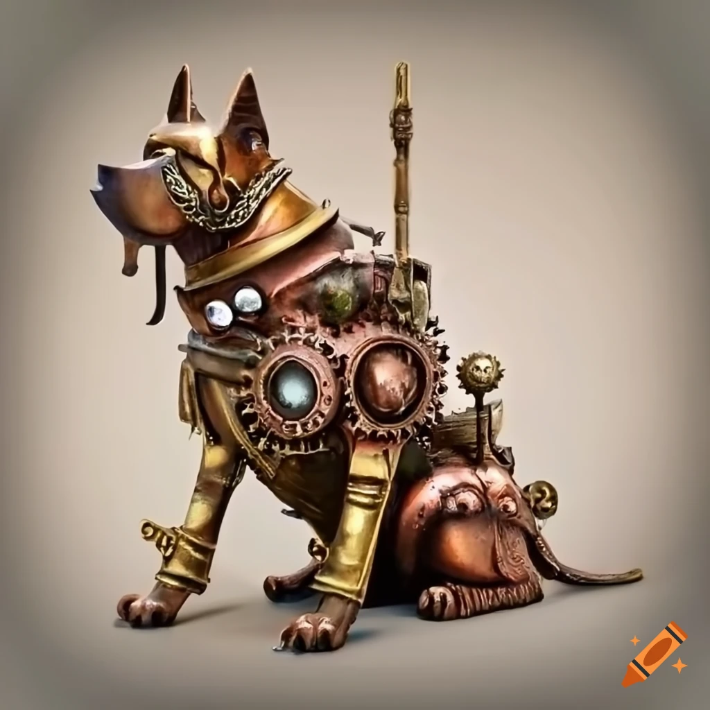Copper and brass steampunk dog on Craiyon