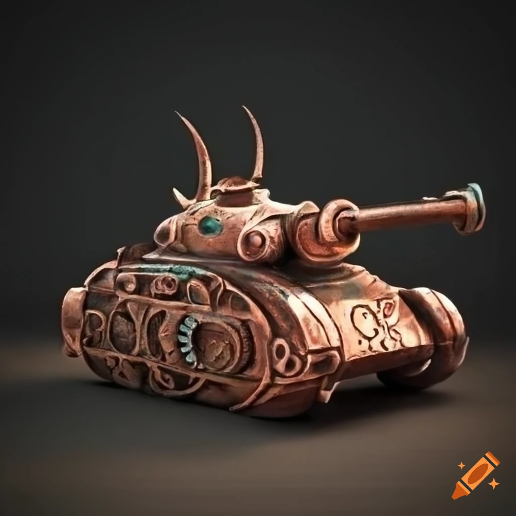 Futuristic steampunk tank with mayan symbols on Craiyon