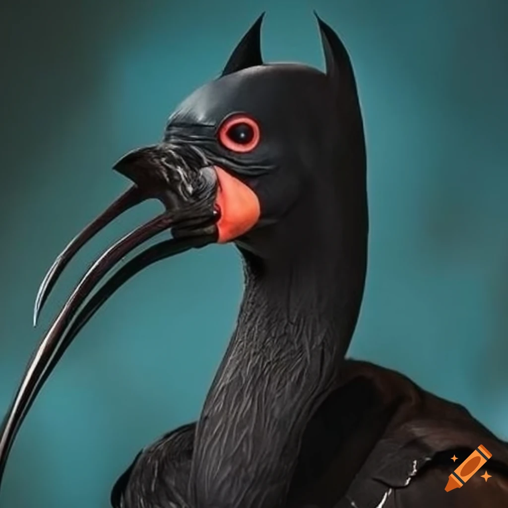 Funny picture of an ibis dressed as batman on Craiyon