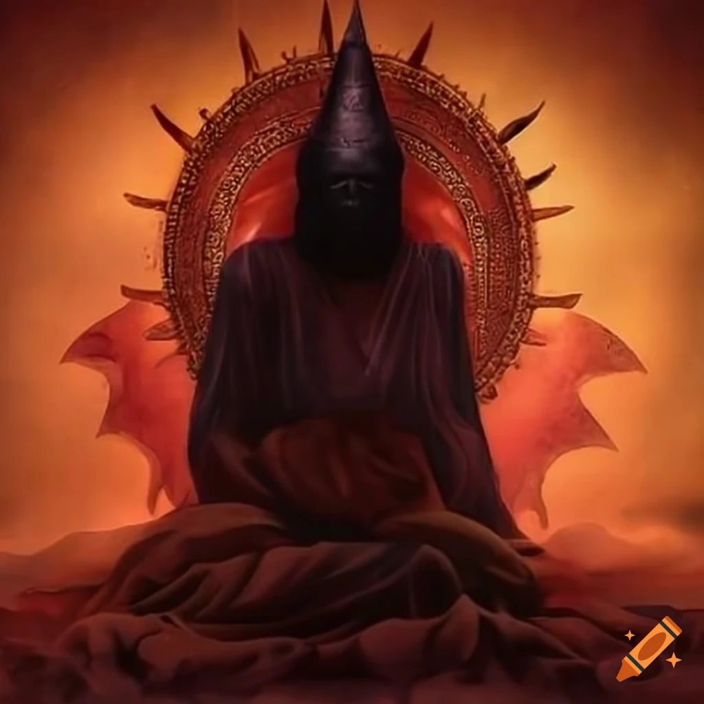 Scene of devil monks at a black pagoda in an mmorpg on Craiyon