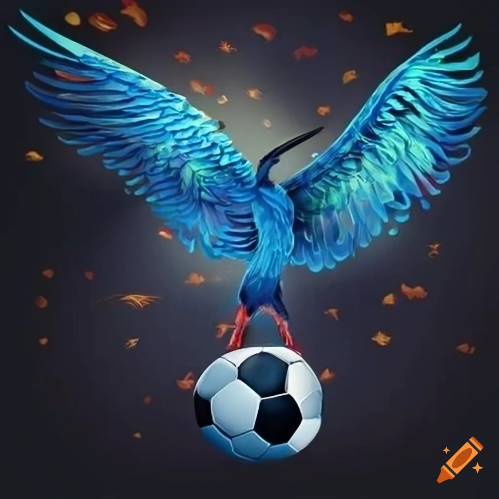 Blue phoenix bird with soccer theme on Craiyon