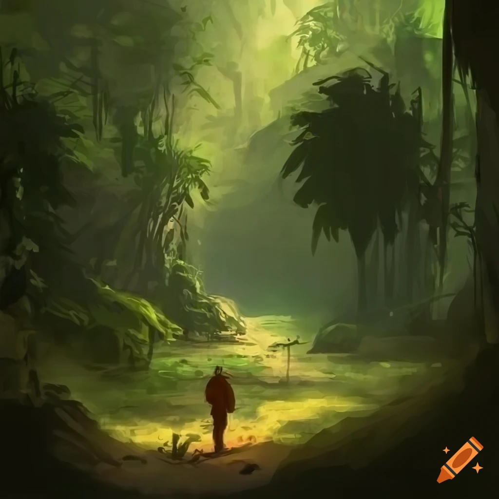 Concept art of a monk walking in a southeast asia jungle on Craiyon