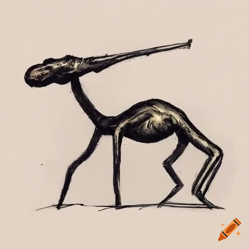 A pencil sketch of a side view of a native american wendigo with the ...