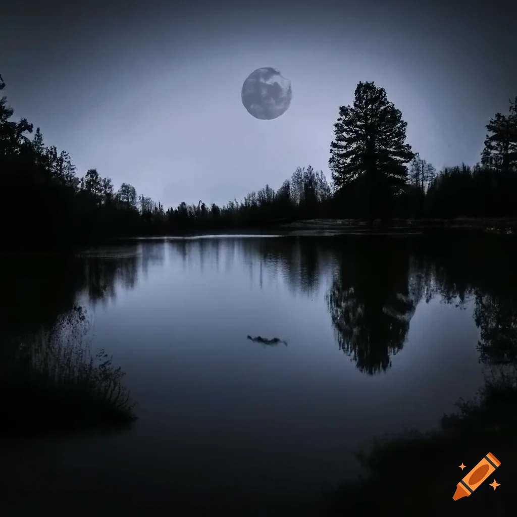 Moonlit landscape with trees and river on Craiyon