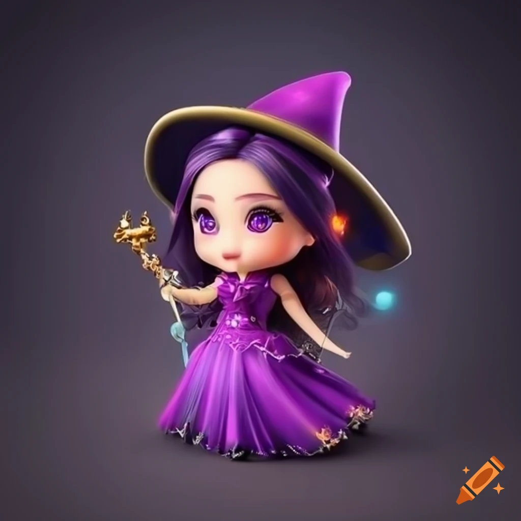 3d artwork of a beautiful witch in chibi style on Craiyon