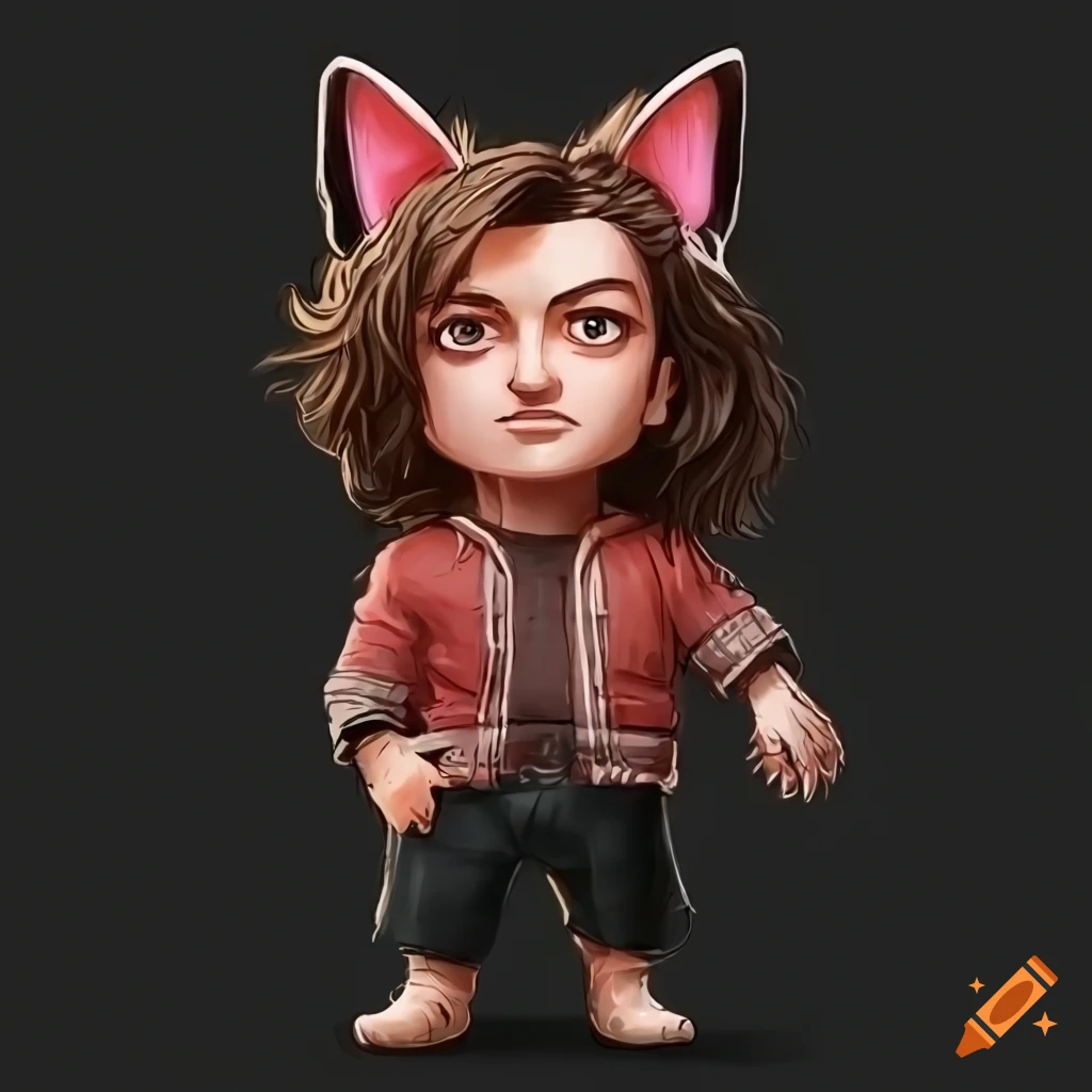 Cosplay of Steve Harrington with cat ears and fluffy tail on Craiyon