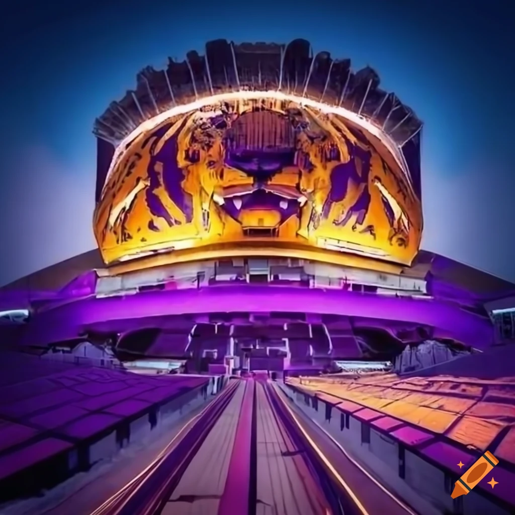 Exterior of futuristic lsu stadium with tiger head