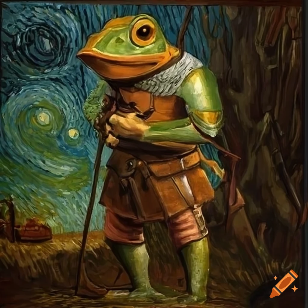 Van gogh-inspired painting of a frog archer on Craiyon