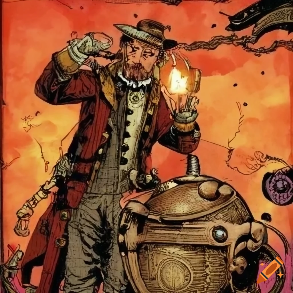 Steampunk comic illustration on Craiyon
