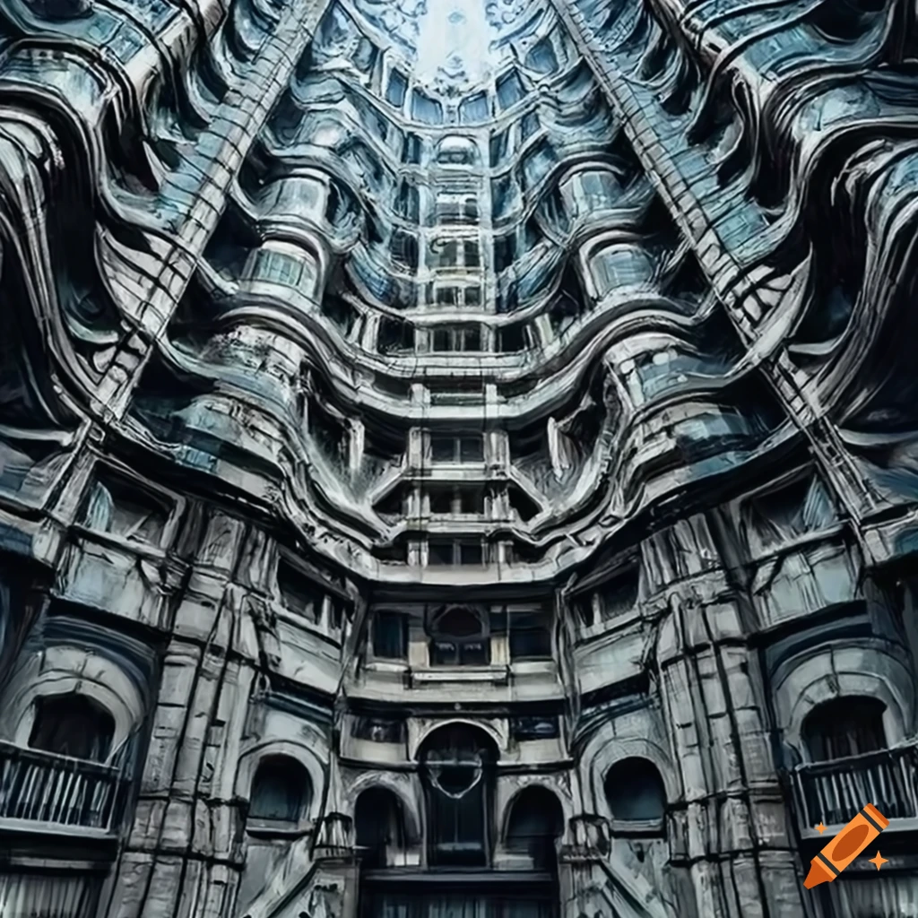 Giger-inspired office building on Craiyon