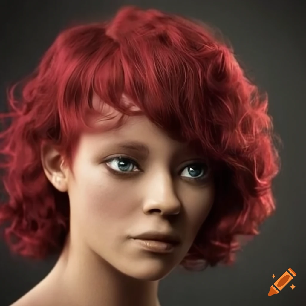 Fantasy artwork of a humanoid alien woman with maroon hair on Craiyon