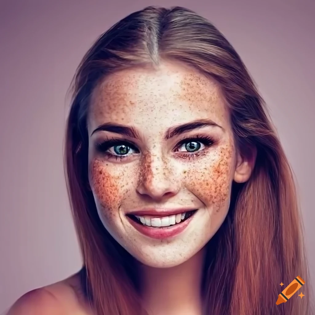 Portrait of a smiling young woman with freckles on Craiyon