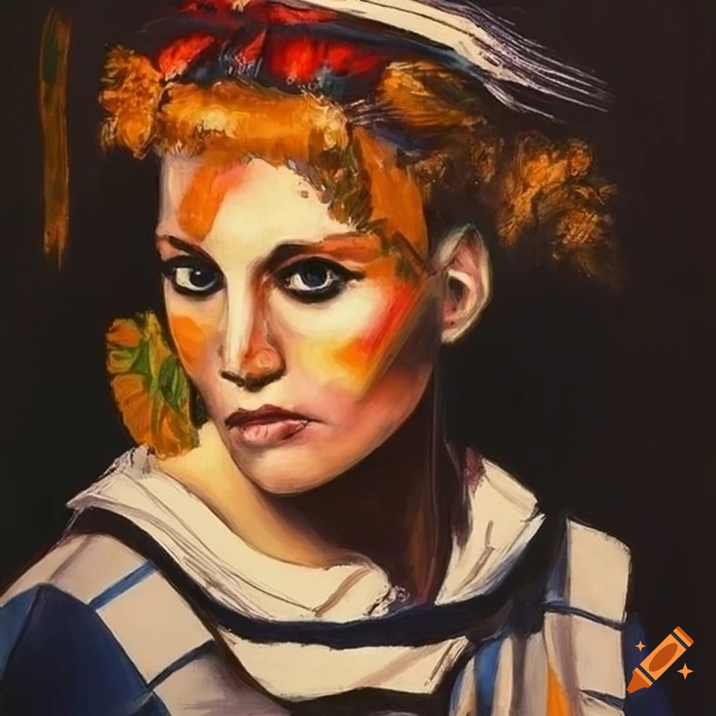 Expressionism art featuring a female sailor with a bird and flowers on ...