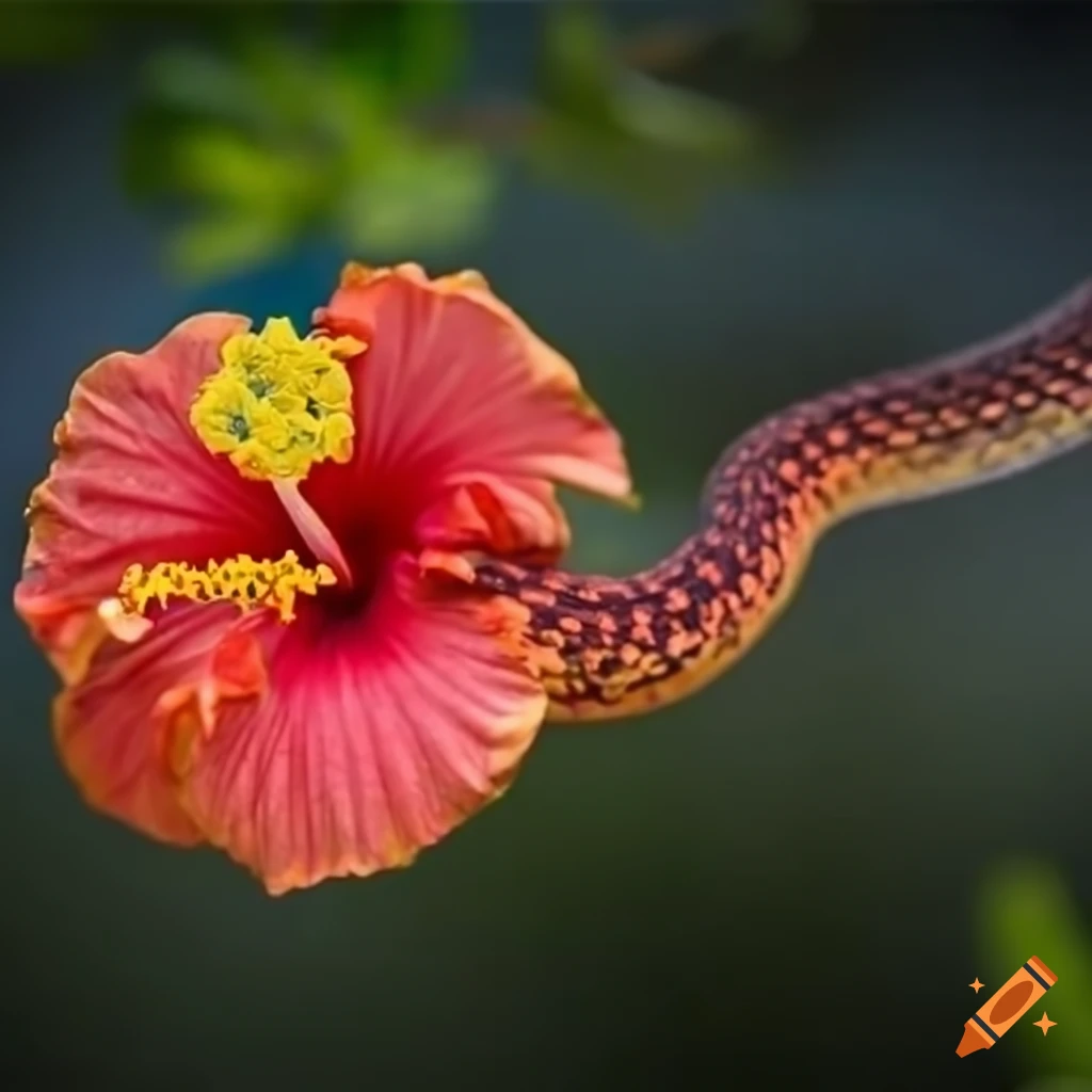 Artistic depiction of a snake combined with a hibiscus flower