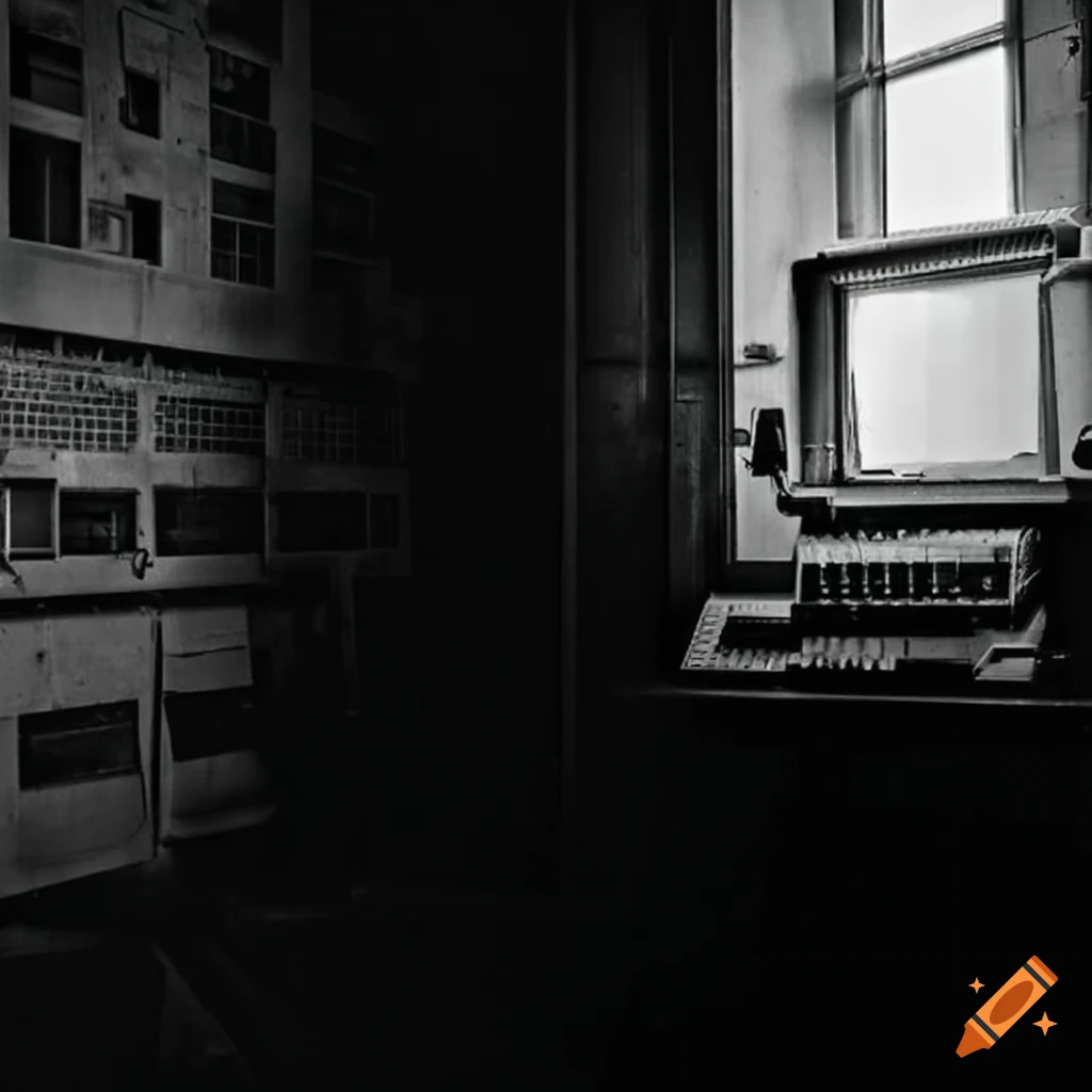 German computer laboratory with shadowy figures on Craiyon