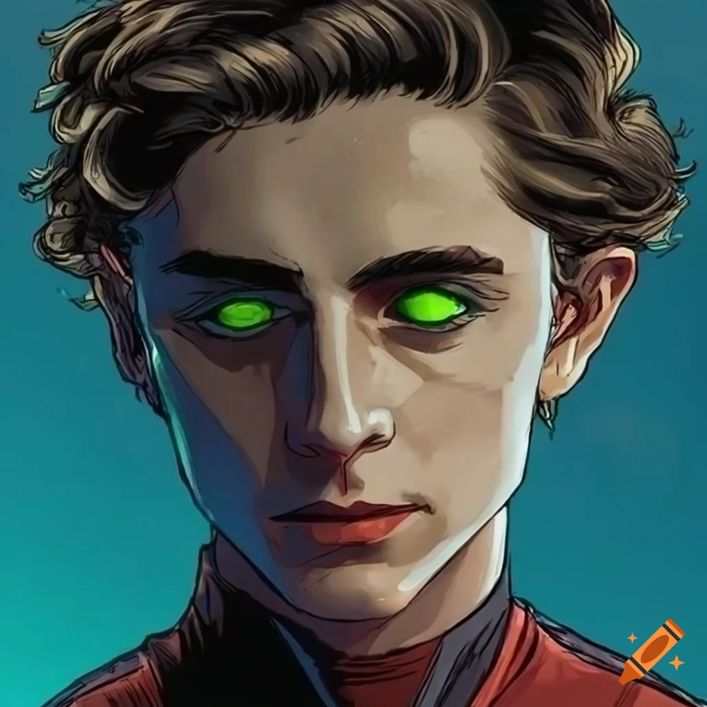 Pulp comic art of timothee chalamet as romulan praetor shinzon on Craiyon