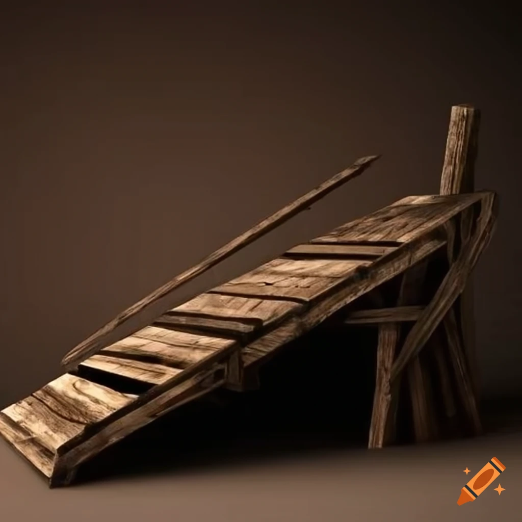 Realistic side view of a rustic wooden pier ramp