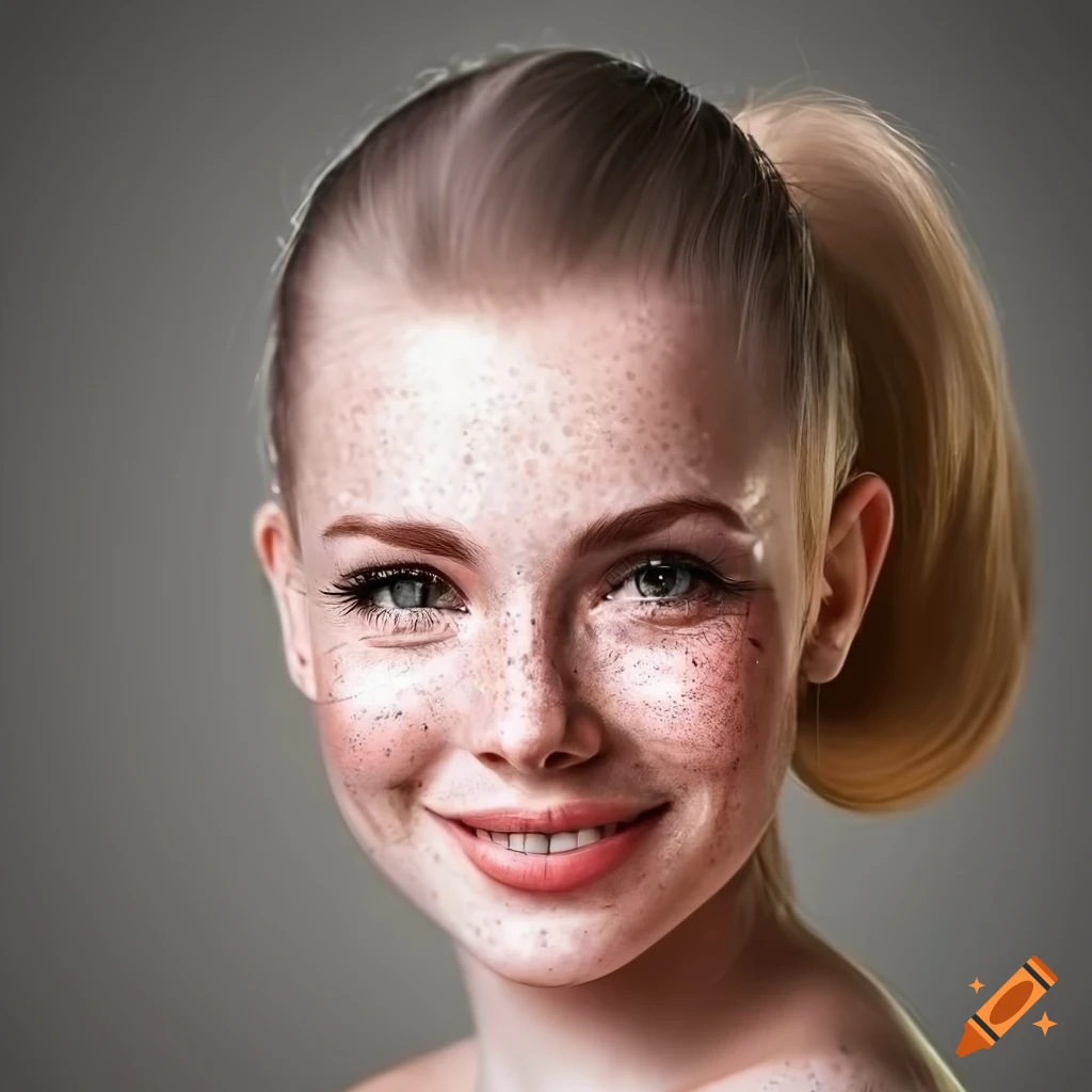Portrait of a young woman with freckles and blonde hair on Craiyon