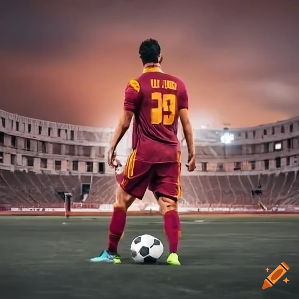 USC soccer player walking off the field in Roman coliseum on Craiyon