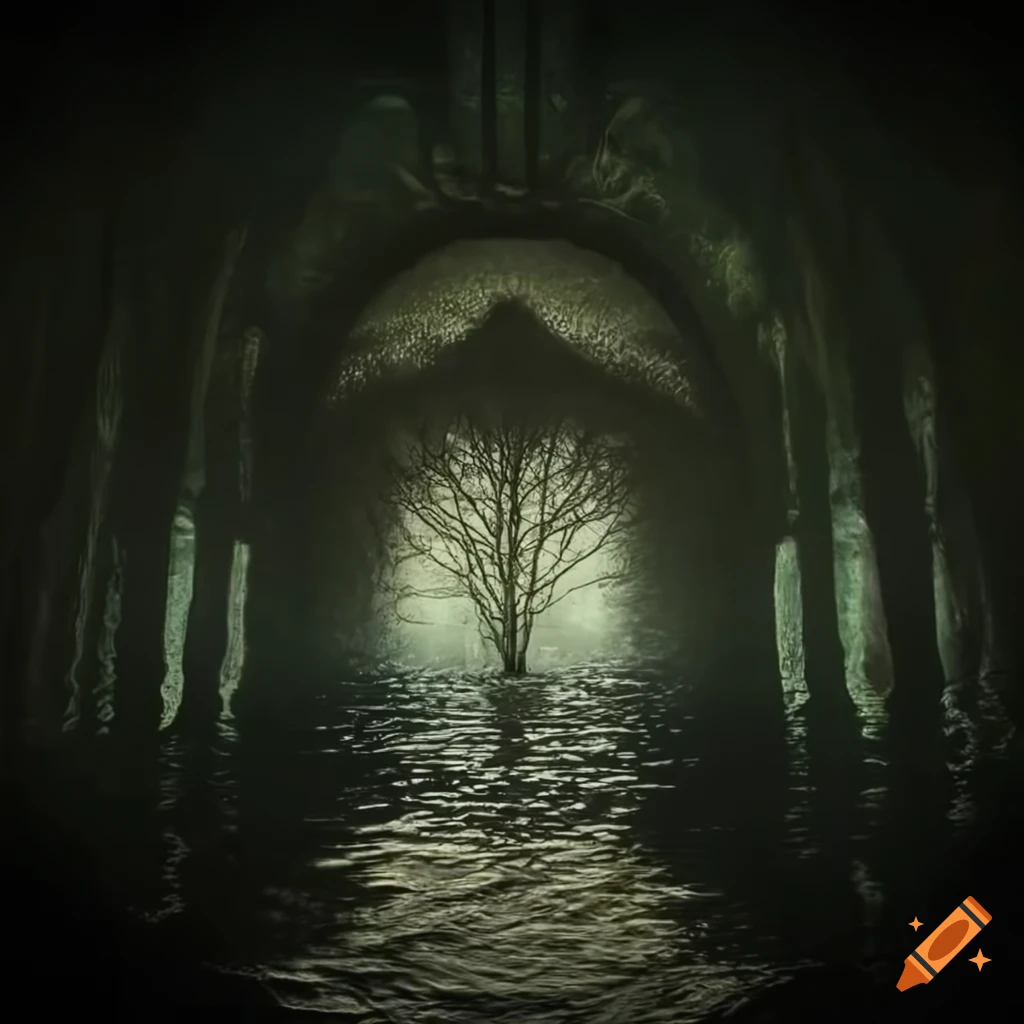 Eerie underground atmosphere with an occult vibe on Craiyon