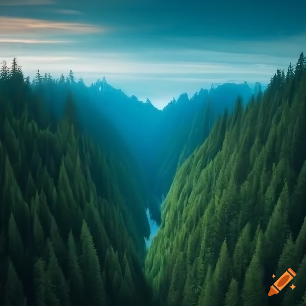 Photorealistic view of a fantasy mountain landscape