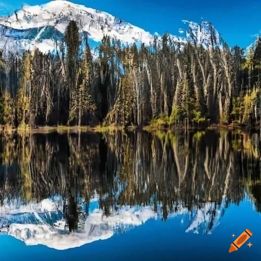 Scenic landscape reflected on a mirror-like surface on Craiyon