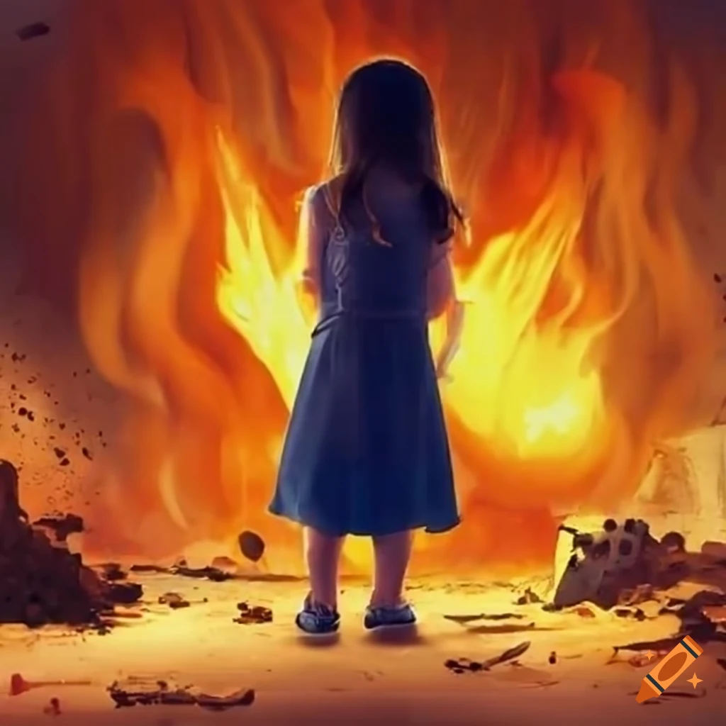 Image of a little girl being saved from an explosion