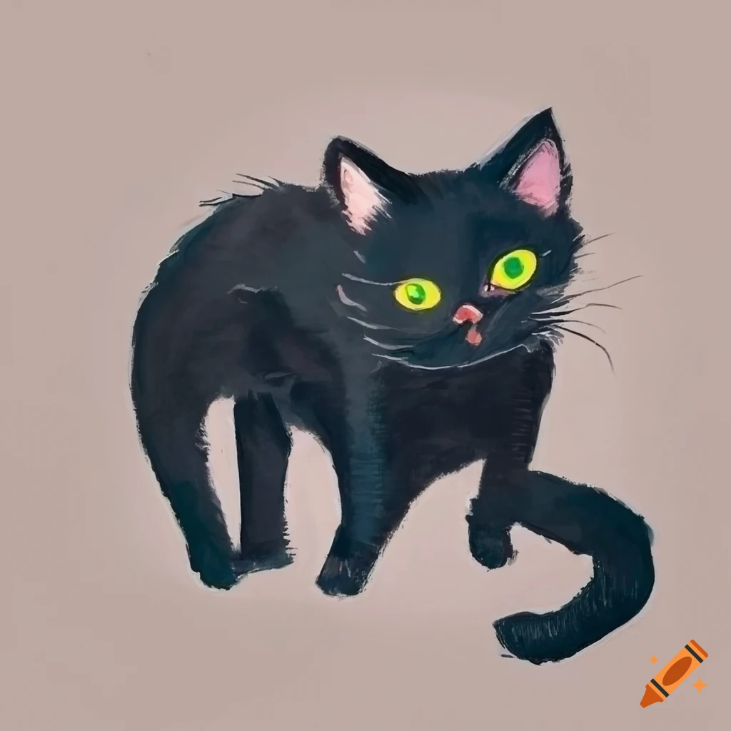 Black cat drawing in a playful style on Craiyon