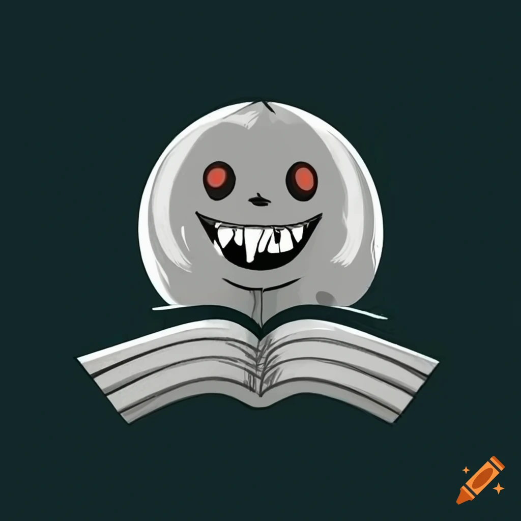 Cartoon logo of a scary book on Craiyon