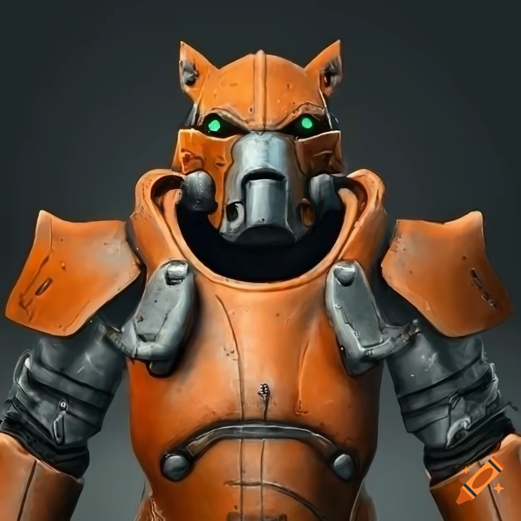 Power armor with fox motif and black paint on Craiyon