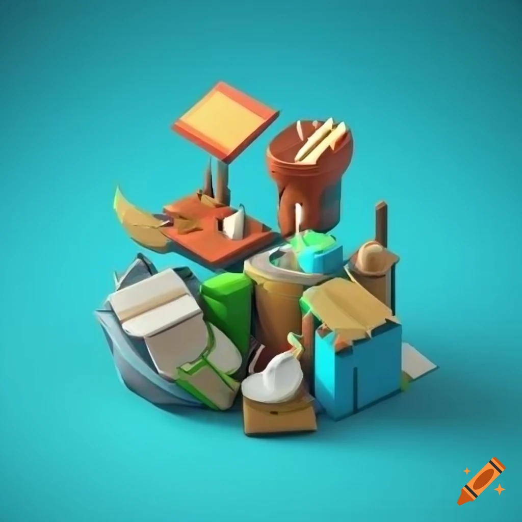 3d isometric representation of scrap and junk on Craiyon