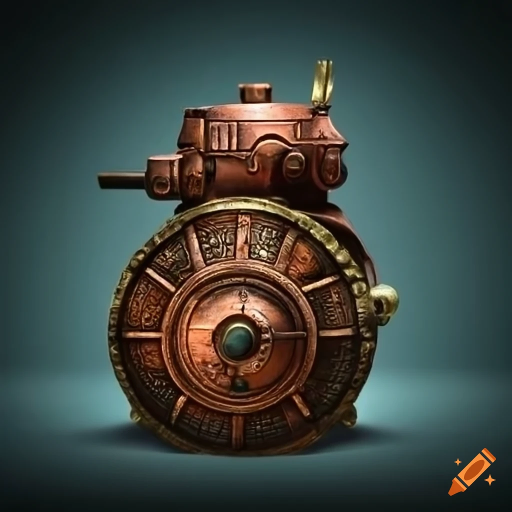 Copper and brass steampunk tank with aztec symbols
