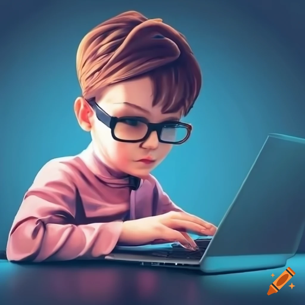 Boy working on laptop on Craiyon