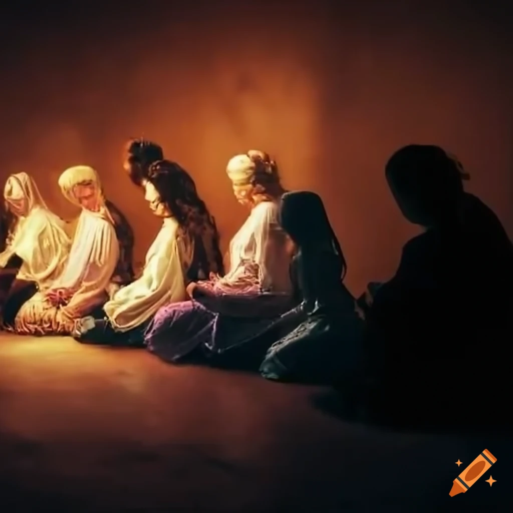 People in prayer around a sacred relic on Craiyon