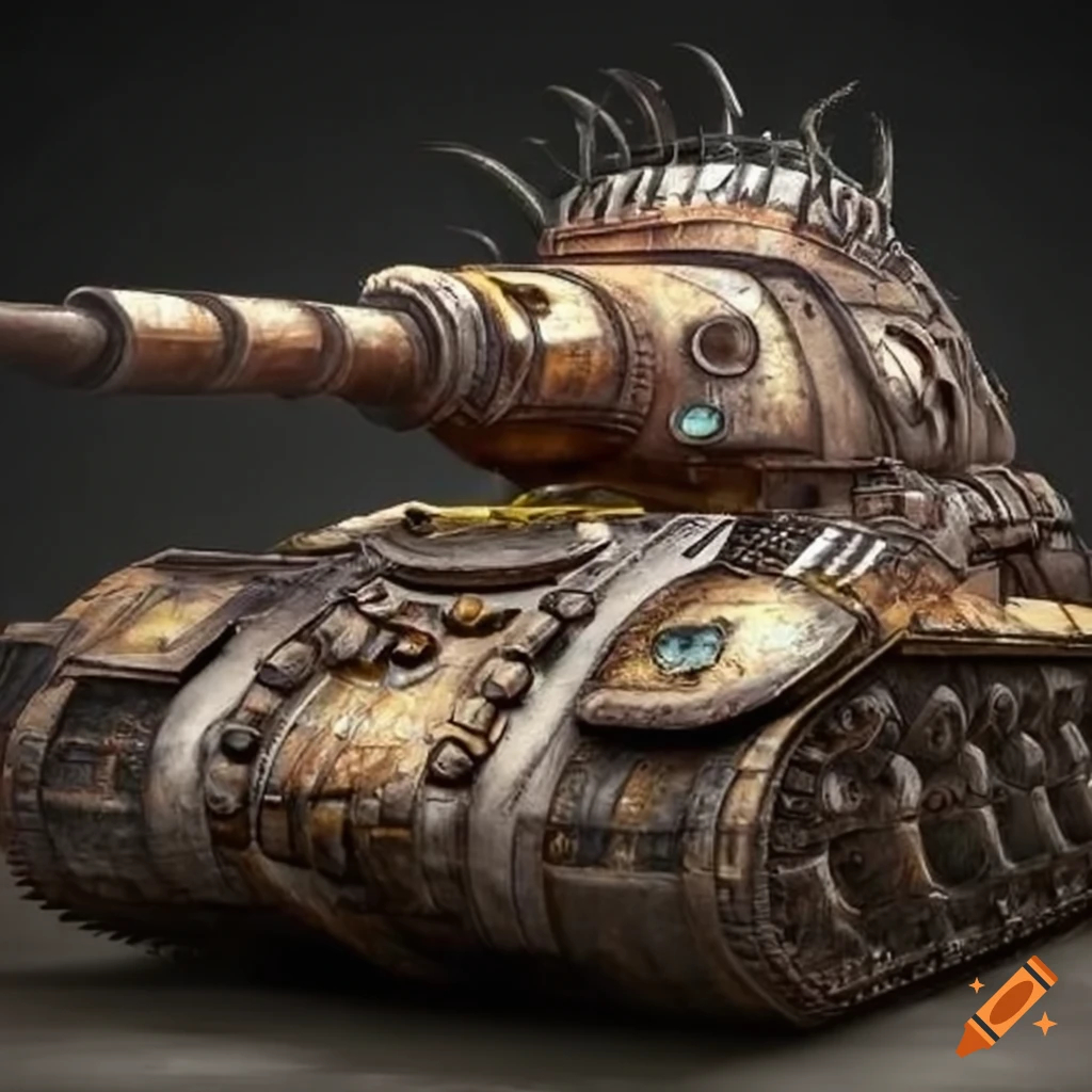 Image of a steampunk mayan tank on Craiyon