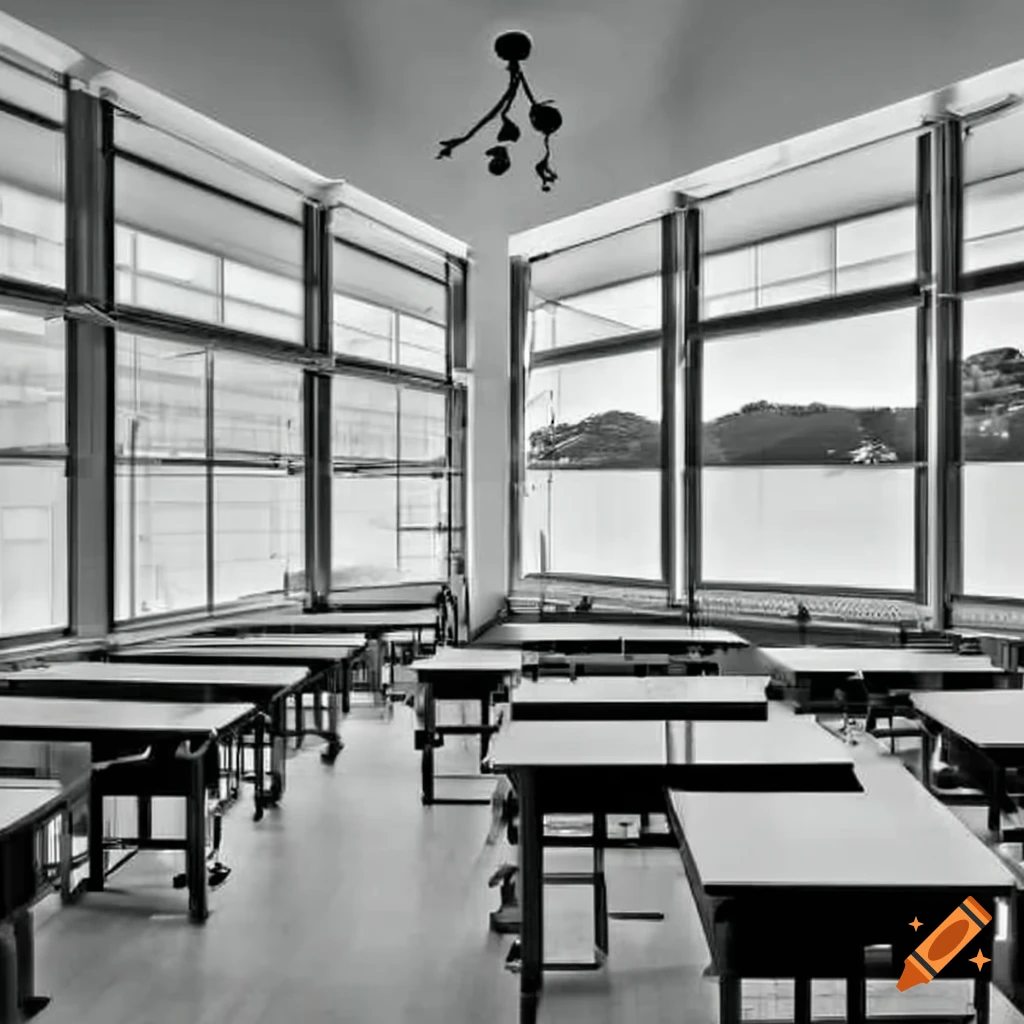 Monochrome classroom interior on Craiyon