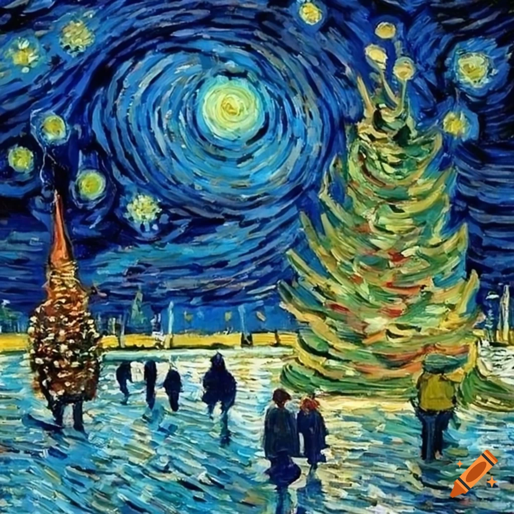 Colorful painting with swirling stars in a christmas style on Craiyon