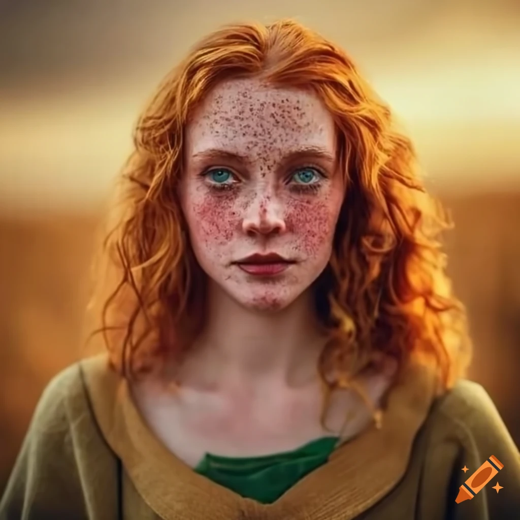 Portrait of a ginger-haired woman in a field during golden hour