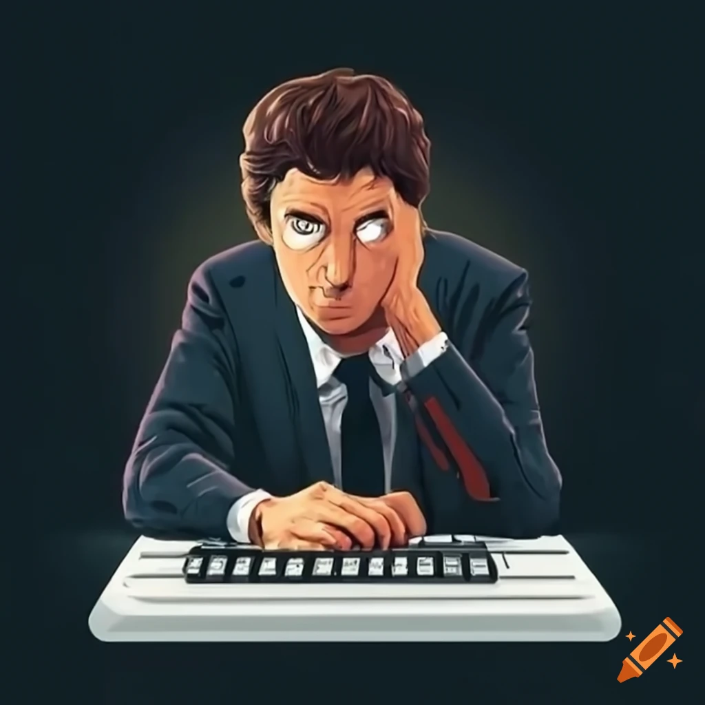 Man typing and deep in thought on Craiyon