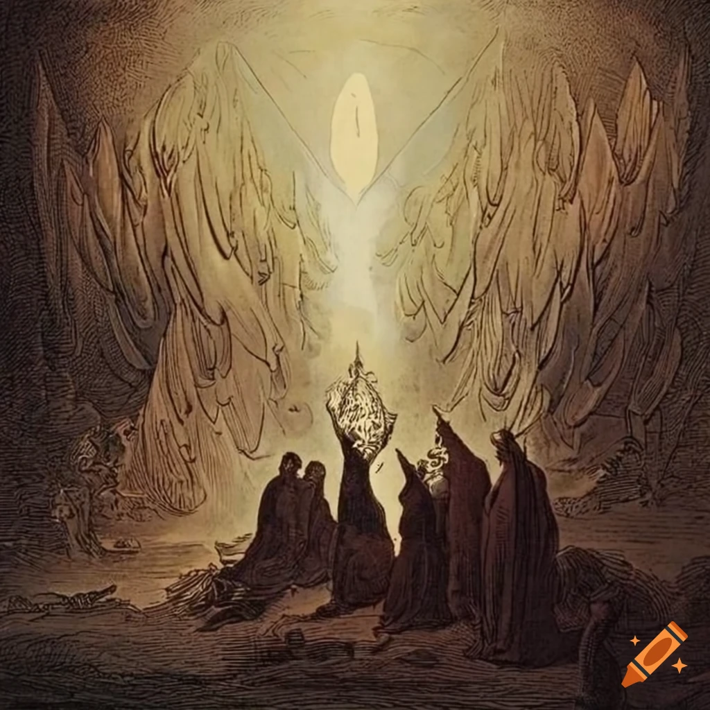 Vimes entering the cave in koom valley in the style of gustave doré on ...