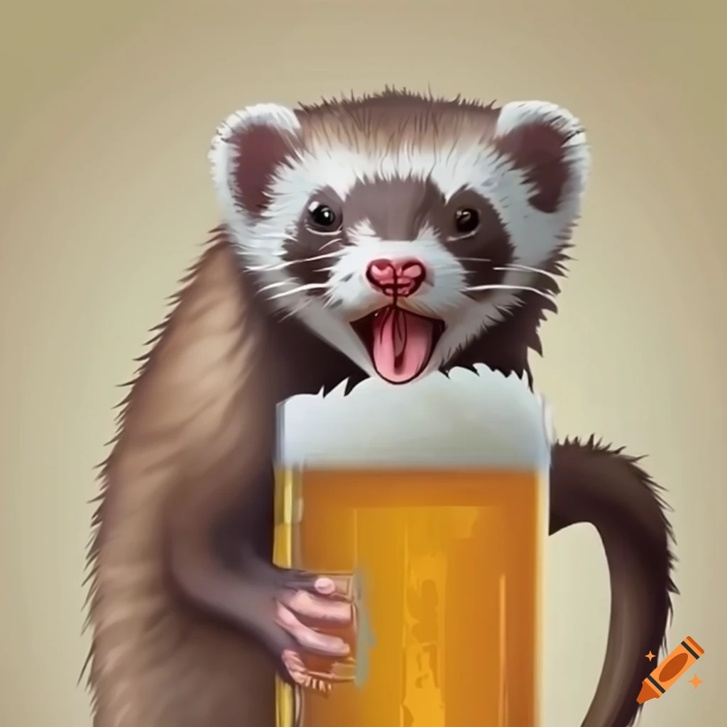 Humorous image of a beer-drinking ferret on Craiyon