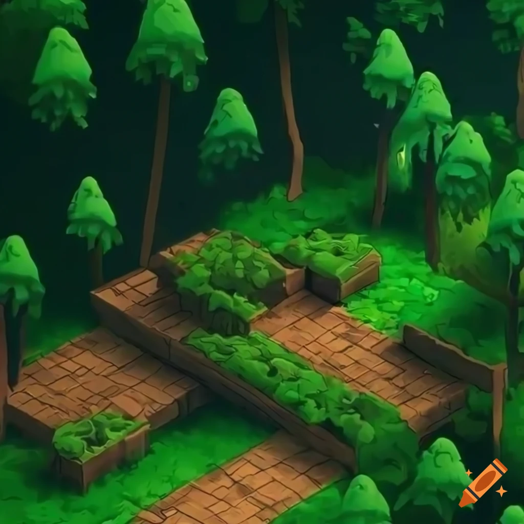 2d isometric game art of forest floor with low bushes on Craiyon