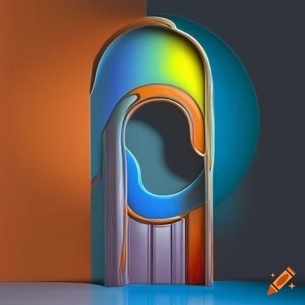 Surrealism abstract door with colorful flower vase